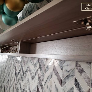 Modern Walnut Fireplace Mantel With Drop Front Shelf, Hidden Storage ...