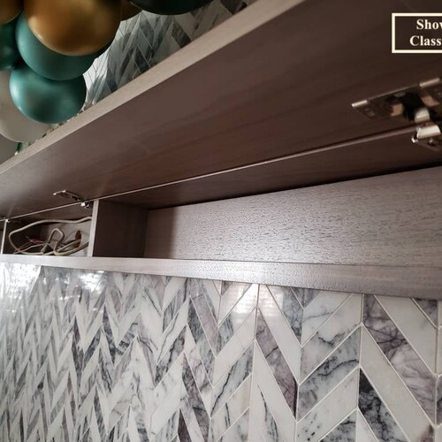 Modern Walnut Fireplace Mantel With Drop Front Shelf Hidden - Etsy