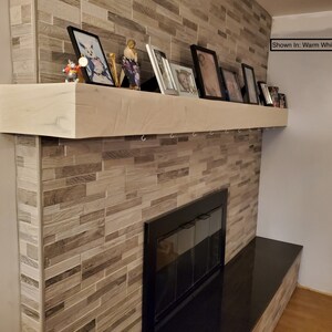 White Stained Distressed Poplar Fireplace Mantel With Drop Front Shelf ...