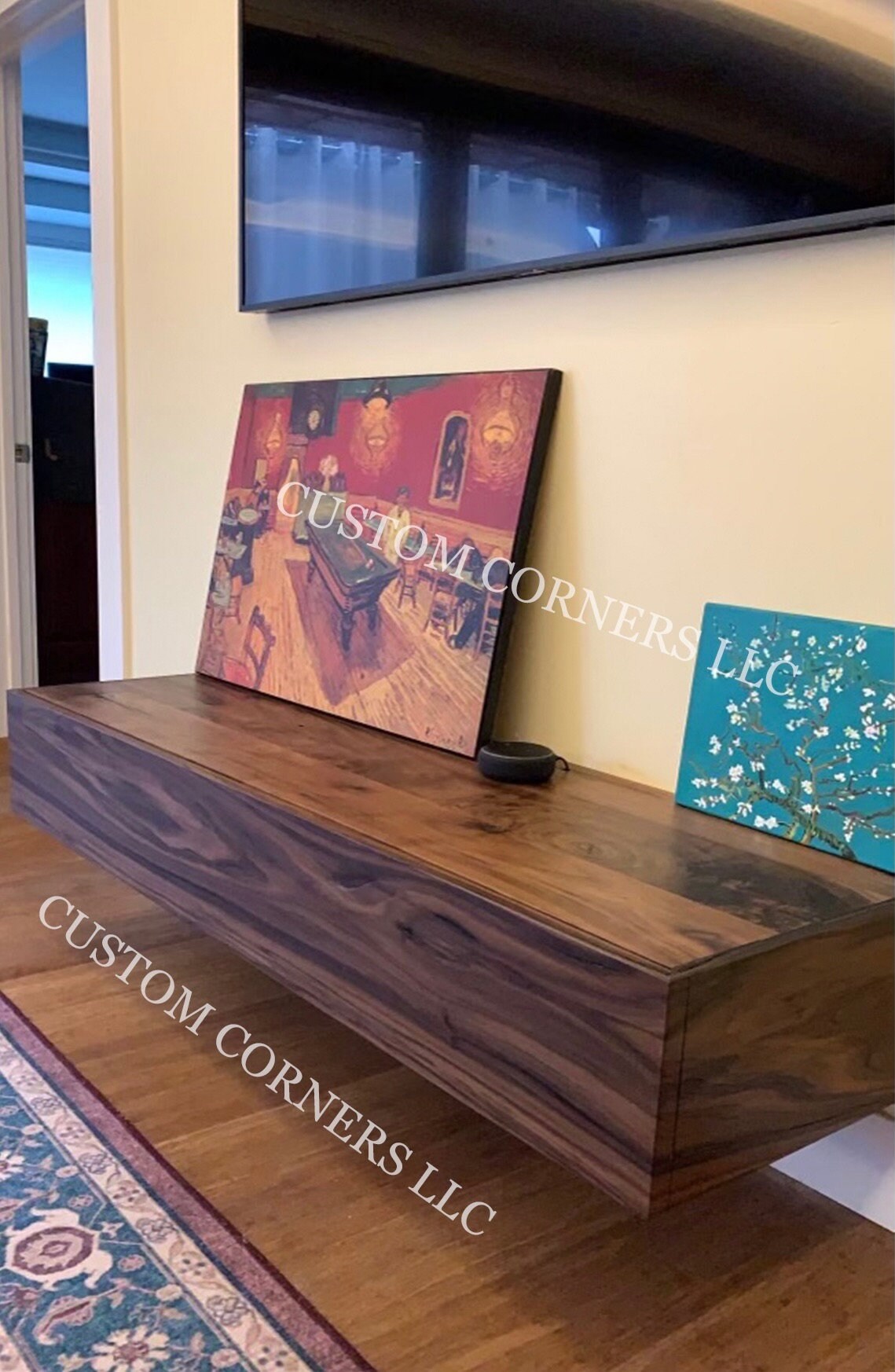 Knotted Walnut Floating Entertainment Center, Hidden Storage Media ...