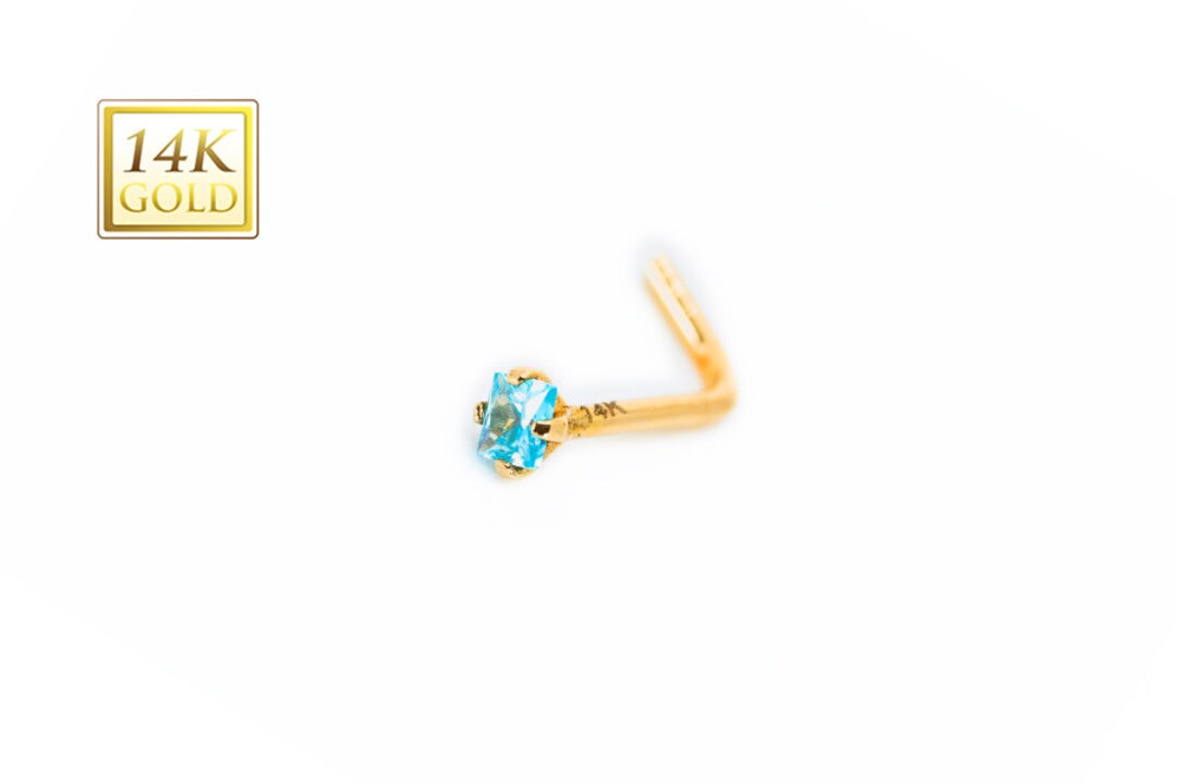 Solid 14kt Gold Ocean Blue Nose Piercing 20g Mark New - Etsy