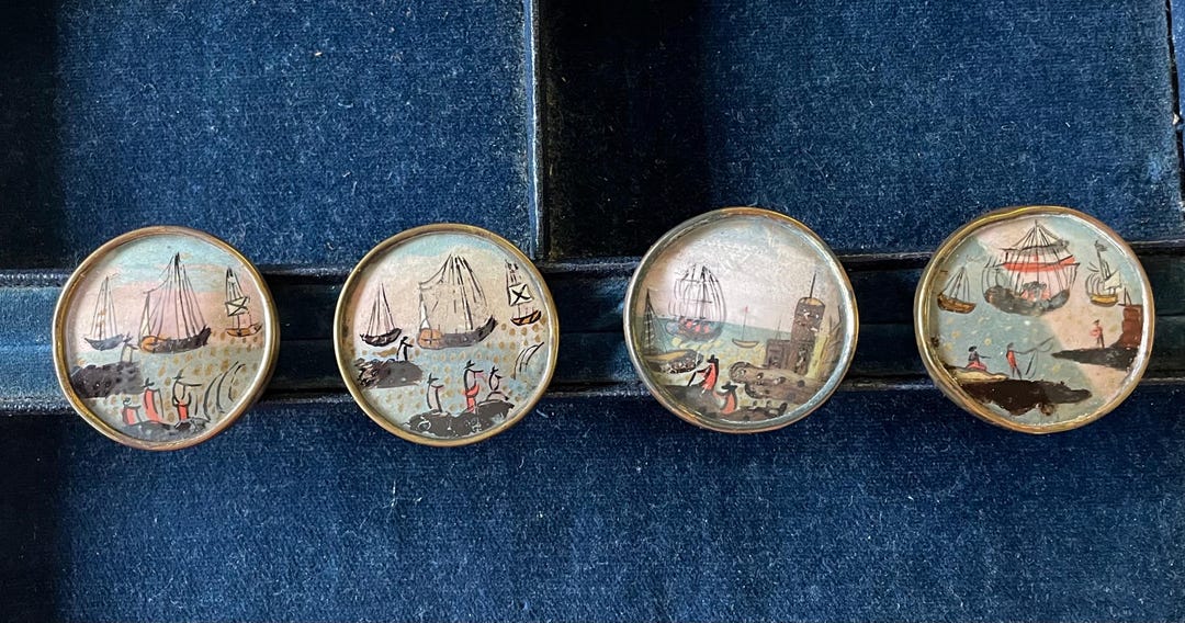 Set of FOUR Antique 18th C. French Reverse Painted Buttons - Etsy