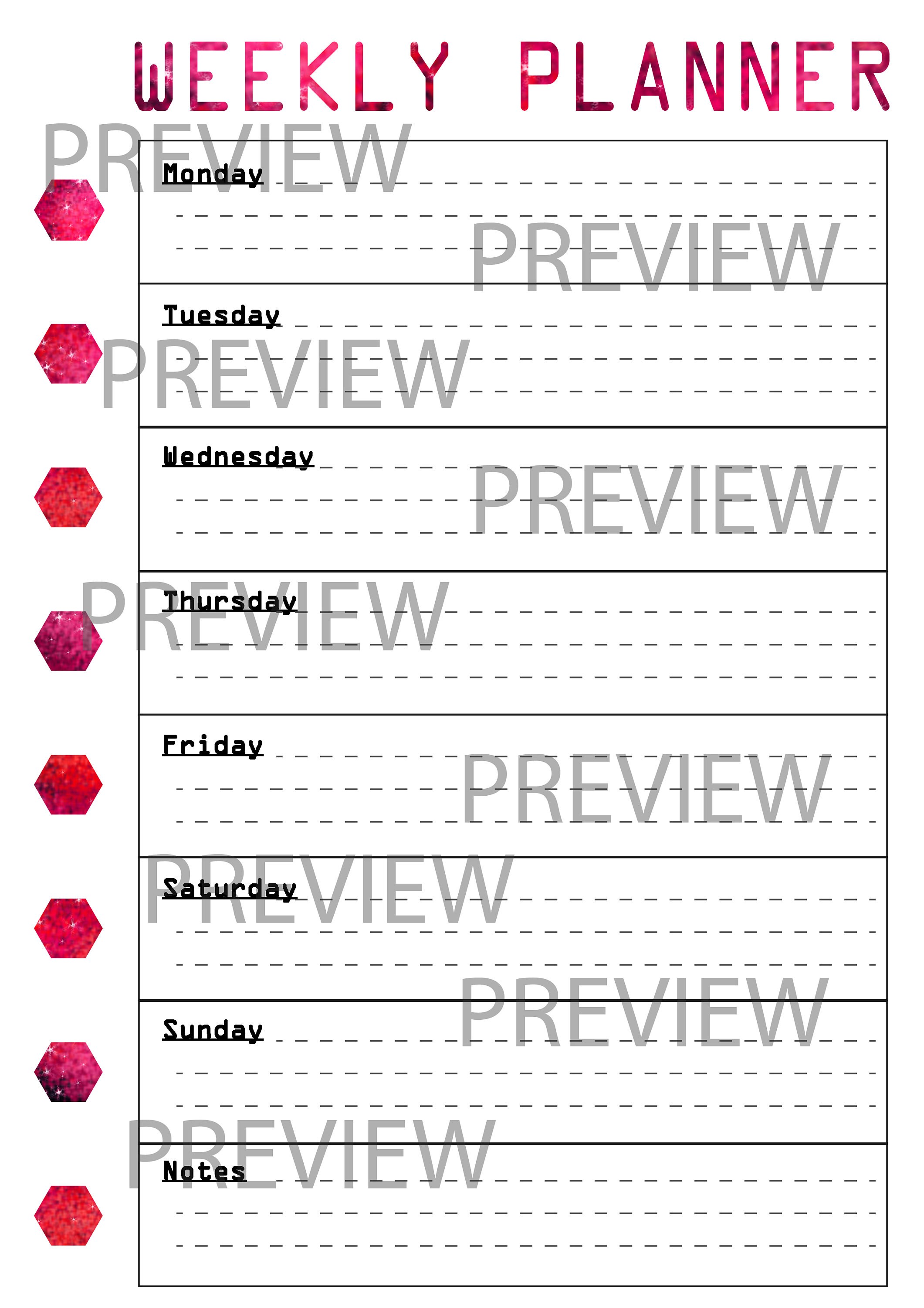 Galaxy/space Theme Weekly Planner Digital Download Sheet Original Pink ...