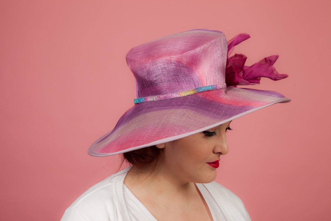 Ladies Oversized Purple and Pink Rainbow Striped Formal Hat by - Etsy
