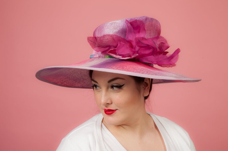 Ladies Oversized Purple and Pink Rainbow Striped Formal Hat by - Etsy