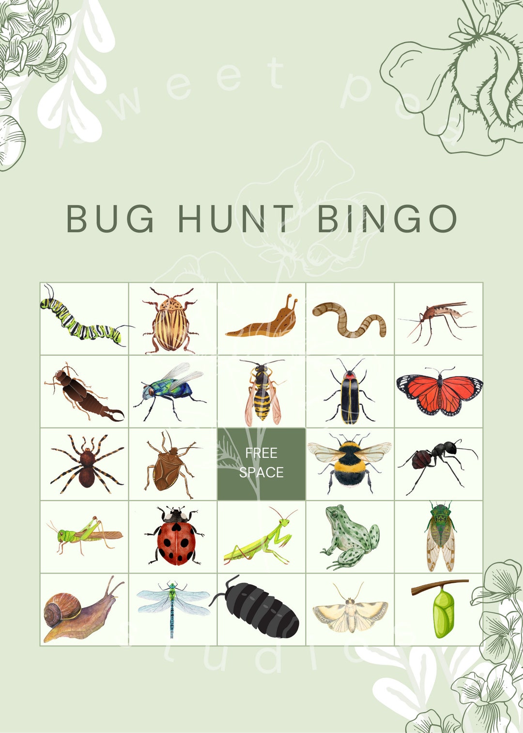 Bug Hunt Bingo Cards Set of 5 DIGITAL DOWNLOAD - Etsy Canada