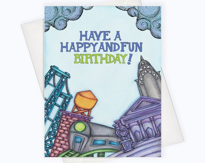 NYC Skyline Birthday Card City Birthday Card Brooklyn Birthday New York ...