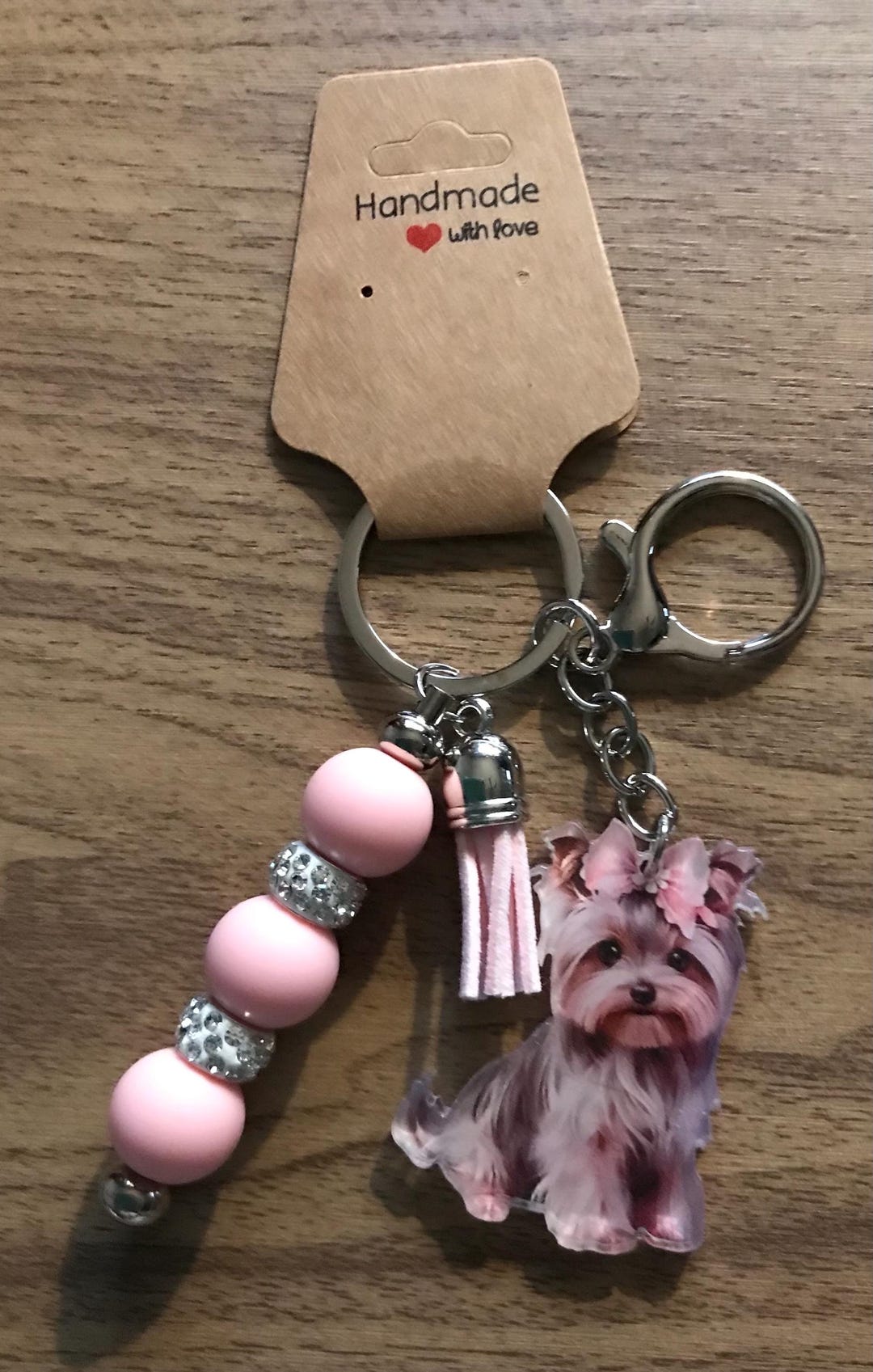 Yorkie Dog Pink Bow Acrylic Silicone Bead Keychain - Etsy