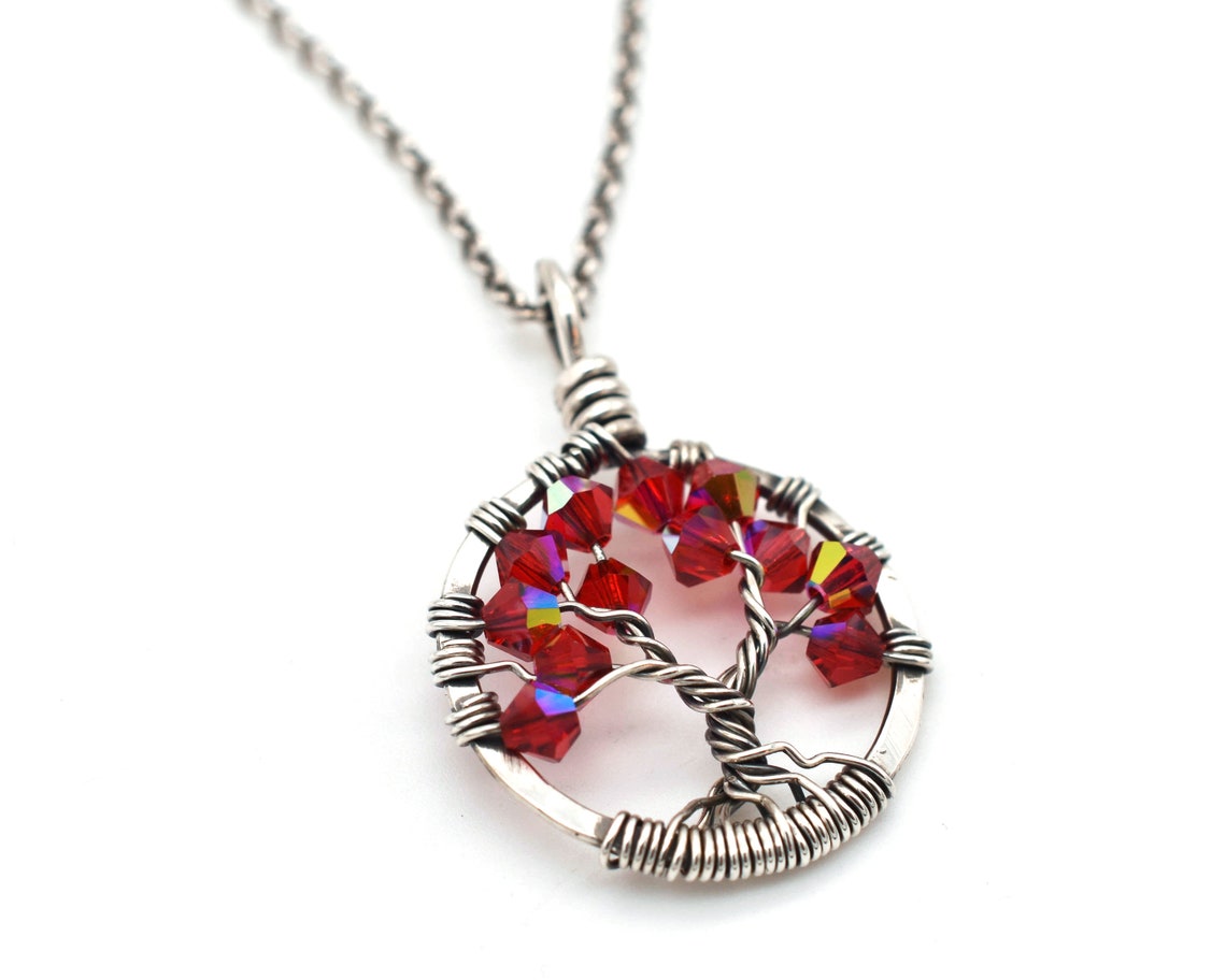 Ruby Tree of Life Necklace Silver Red Wire Wrapped Pendant - Etsy