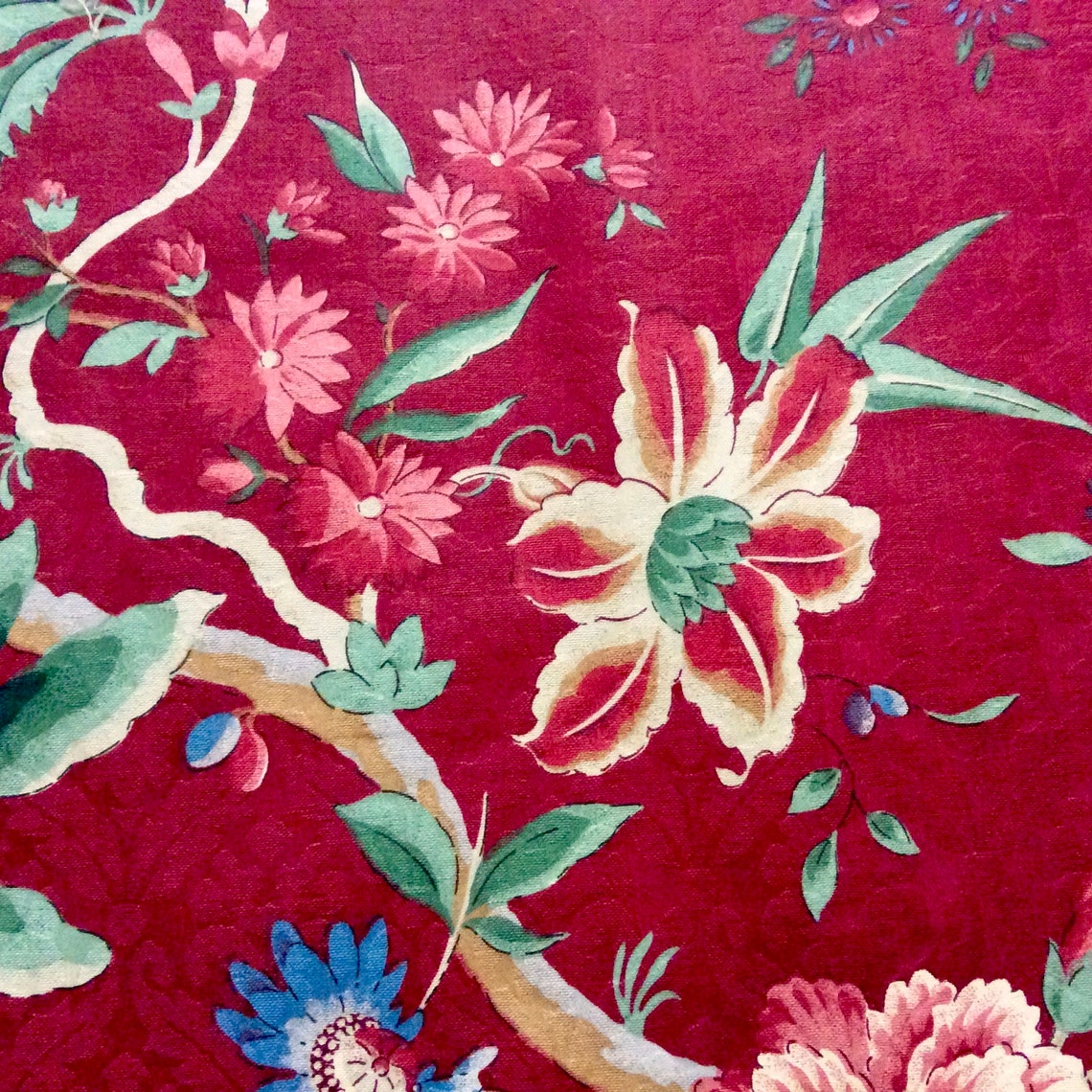 2 Yards Floral Print Jay Yang Designs Fabric Brick Red - Etsy