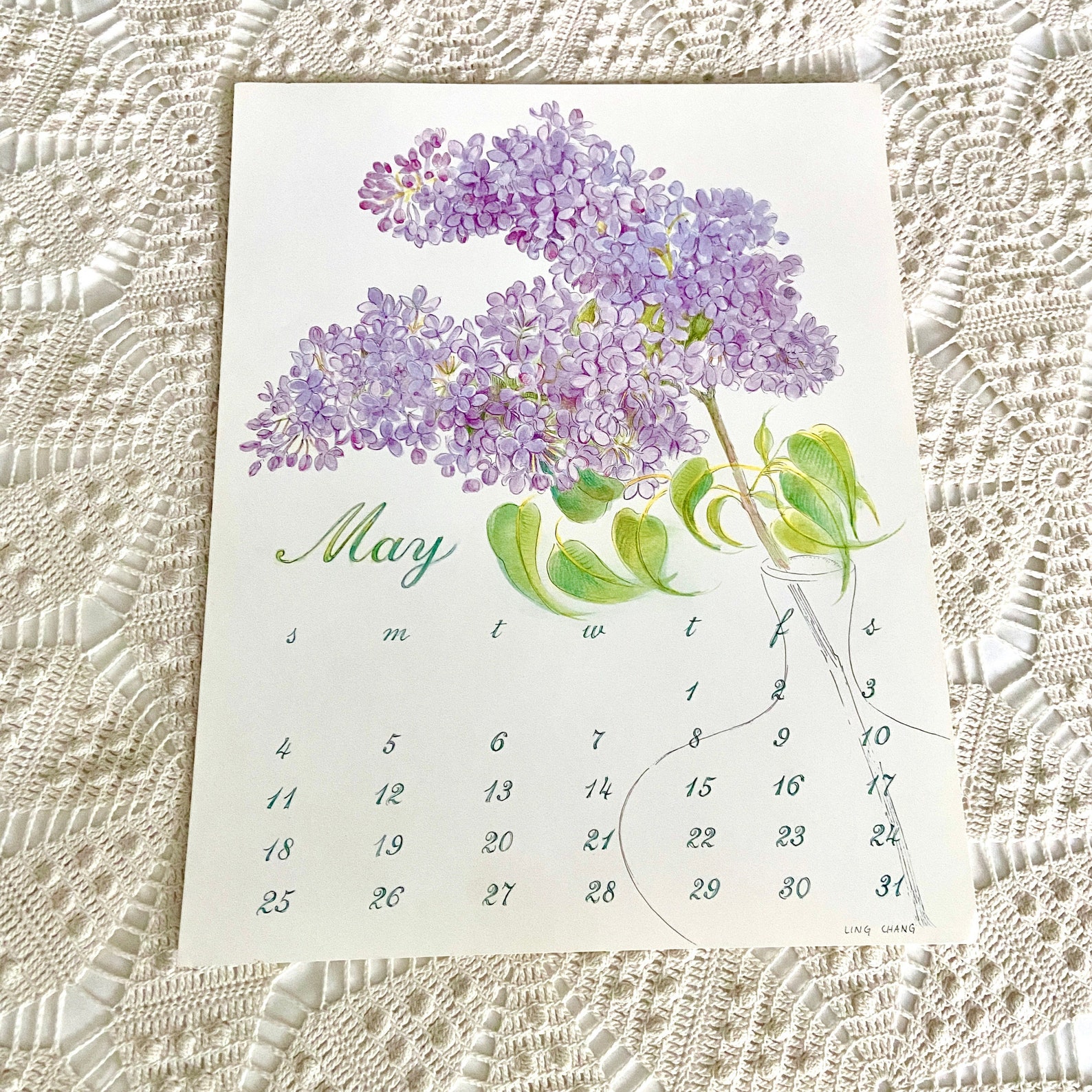 Ling Chang Calendar Poster May Lilacs Art Print 2025 2014 - Etsy