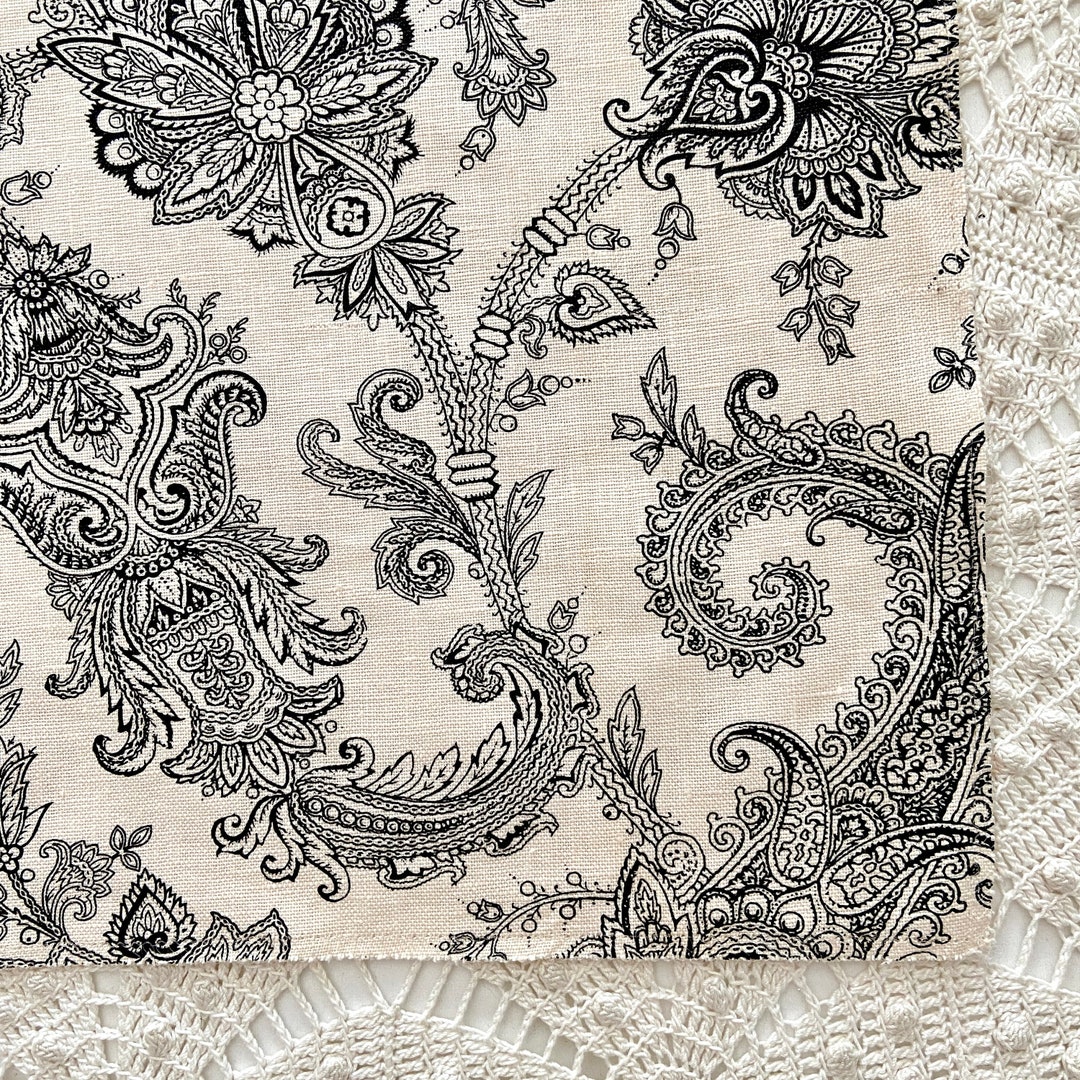 Ralph Lauren Derwent Paisley Linen Fabric Sample, Ecru & Black 27 by 27 ...