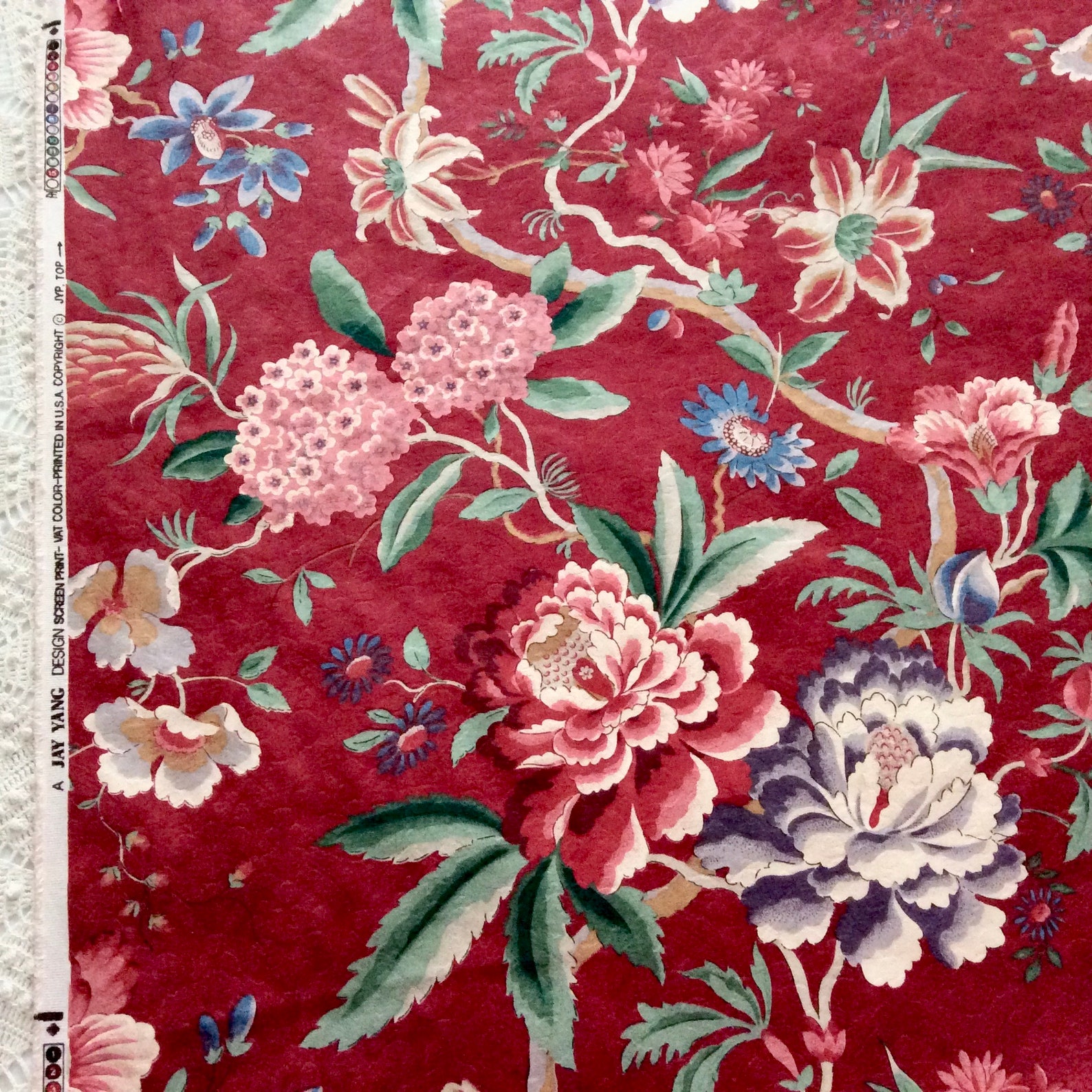 2 Yards Floral Print Jay Yang Designs Fabric Brick Red - Etsy
