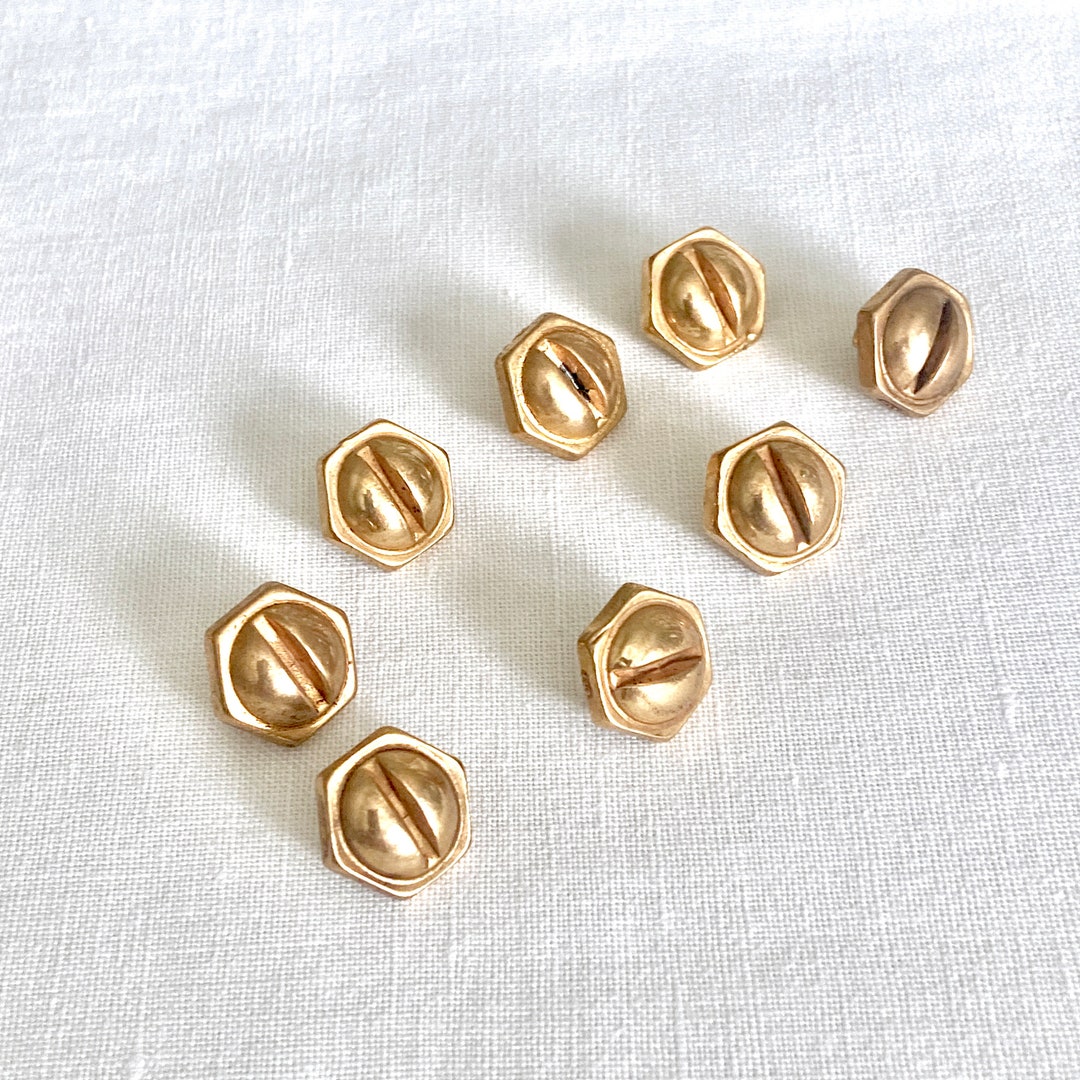 8 Bolt Top Buttons in Gold Plastic From 1980s, Screw Top Design in ...