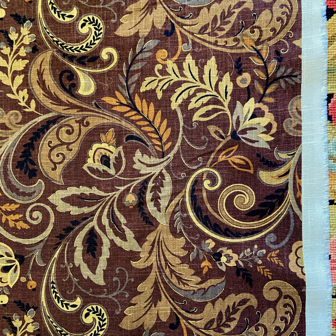 3.25 Yards Findlay Toffee Jacobean Print Fabric Dark Brown, Linen Rayon ...