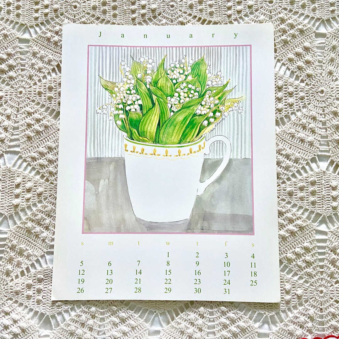 Ling Chang January Calendar Poster Lily of the Valley Watercolor Art ...