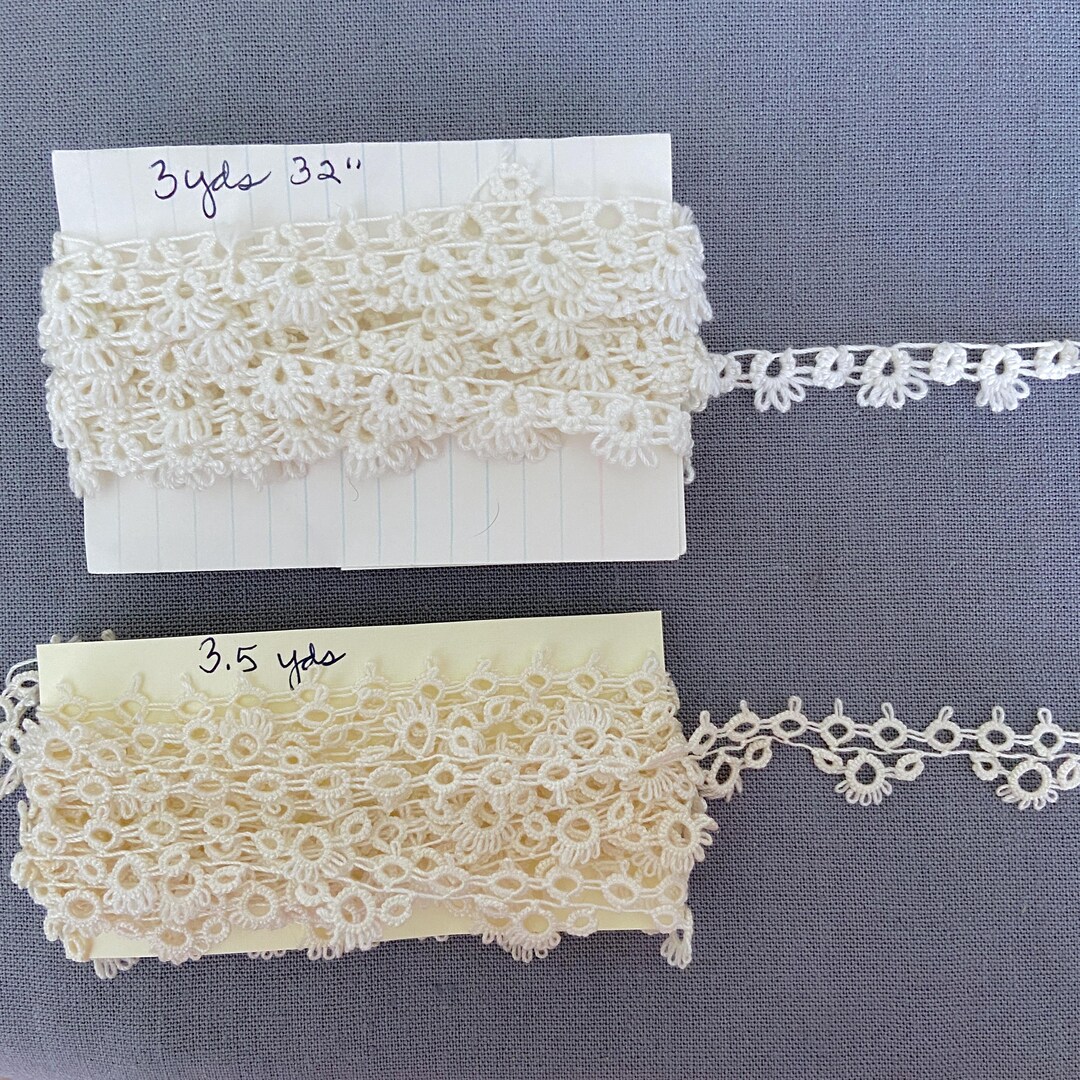 2 Pieces of Tatted Lace in Different Patterns Ready for Crafts, Vintage ...