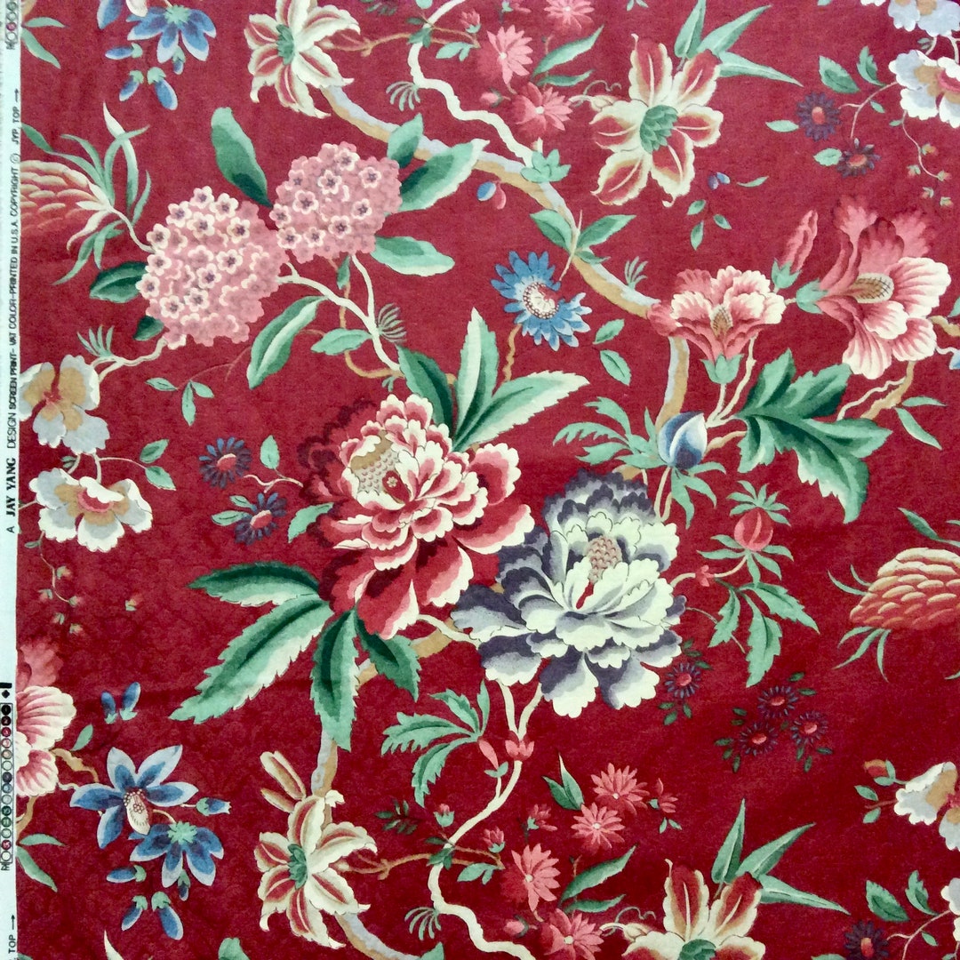 2 Yards Floral Print Jay Yang Designs Fabric in Brick Red Damask Weave ...