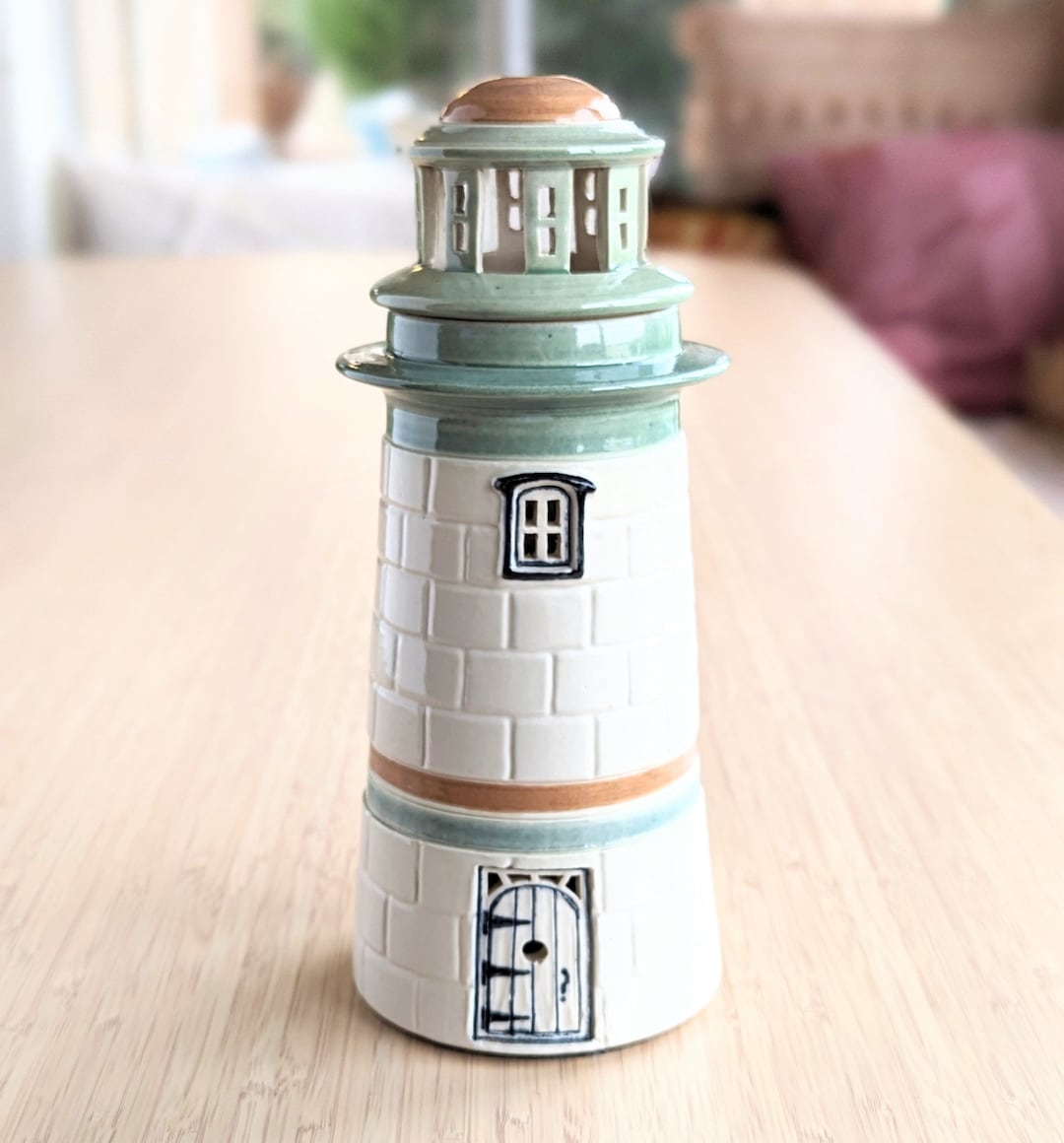 Gills Rock Stoneware Pottery Lighthouse Oil Lamp Door County - Etsy