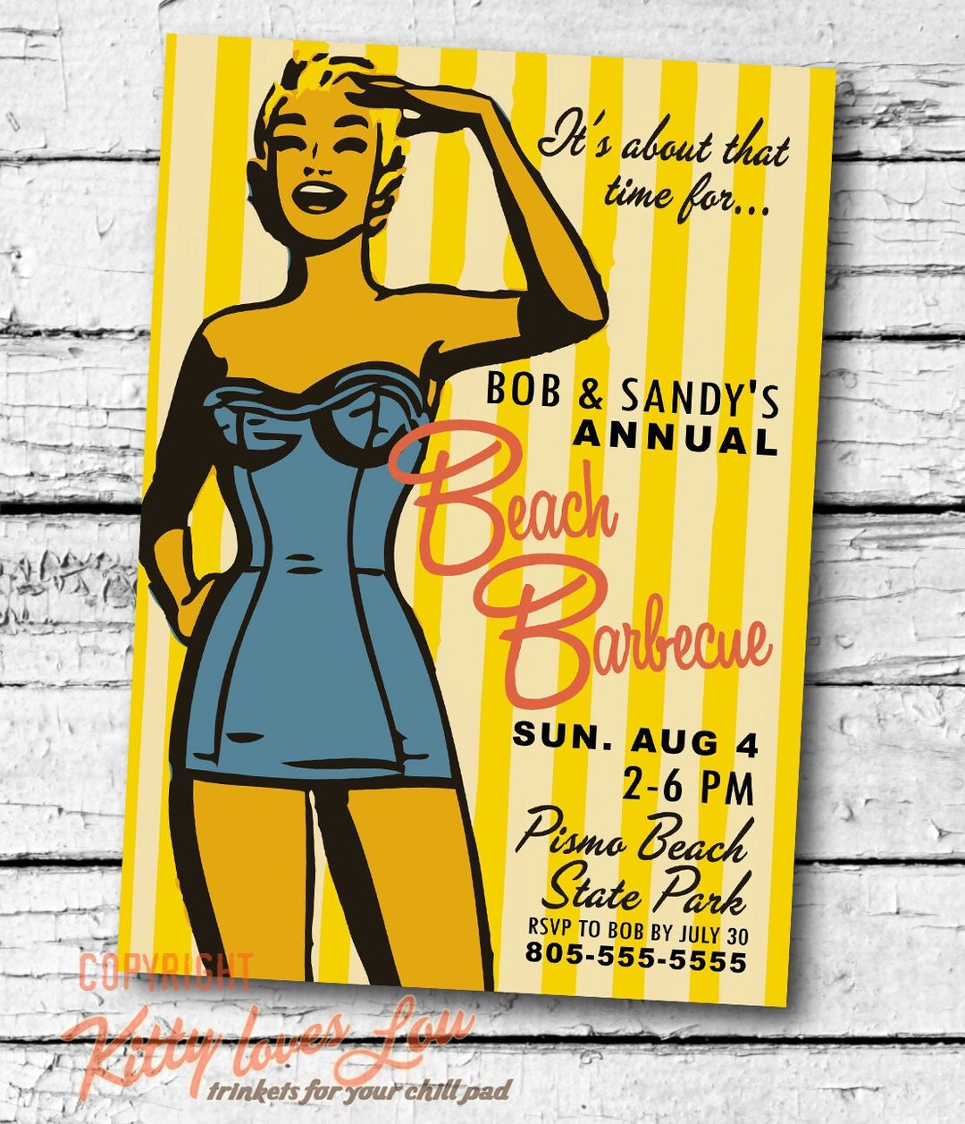 PRINTABLE BBQ Beach Party Invitation Digital PDF Tiki Retro Vintage ...
