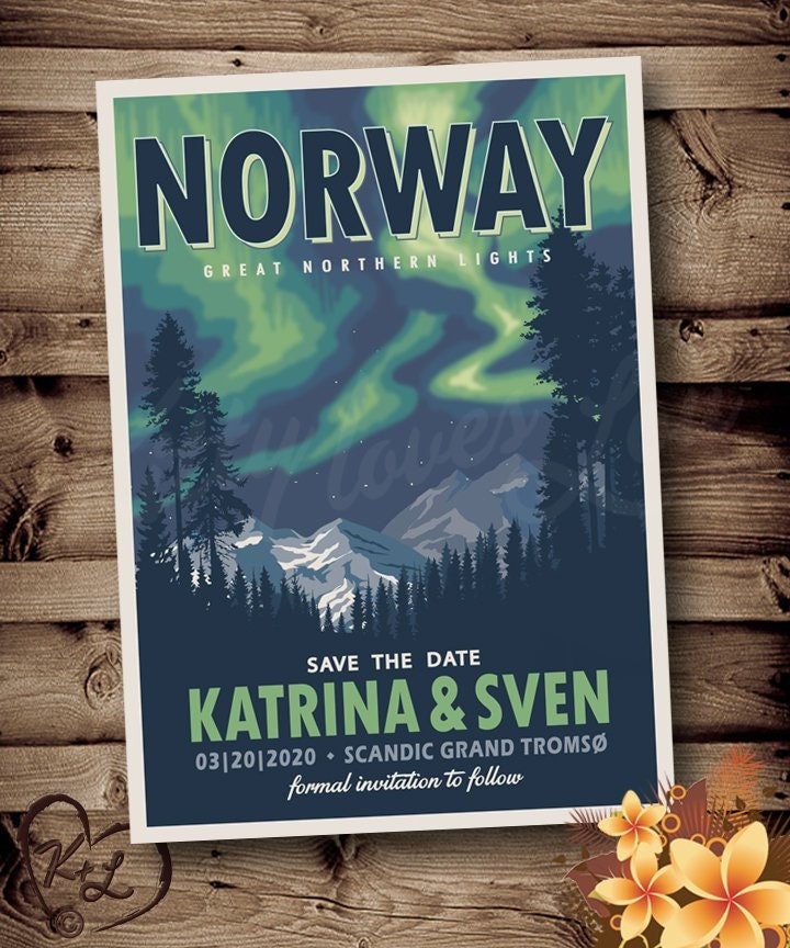 PRINTABLE Norway Save the Date Announcement Northern Lights Aurora ...