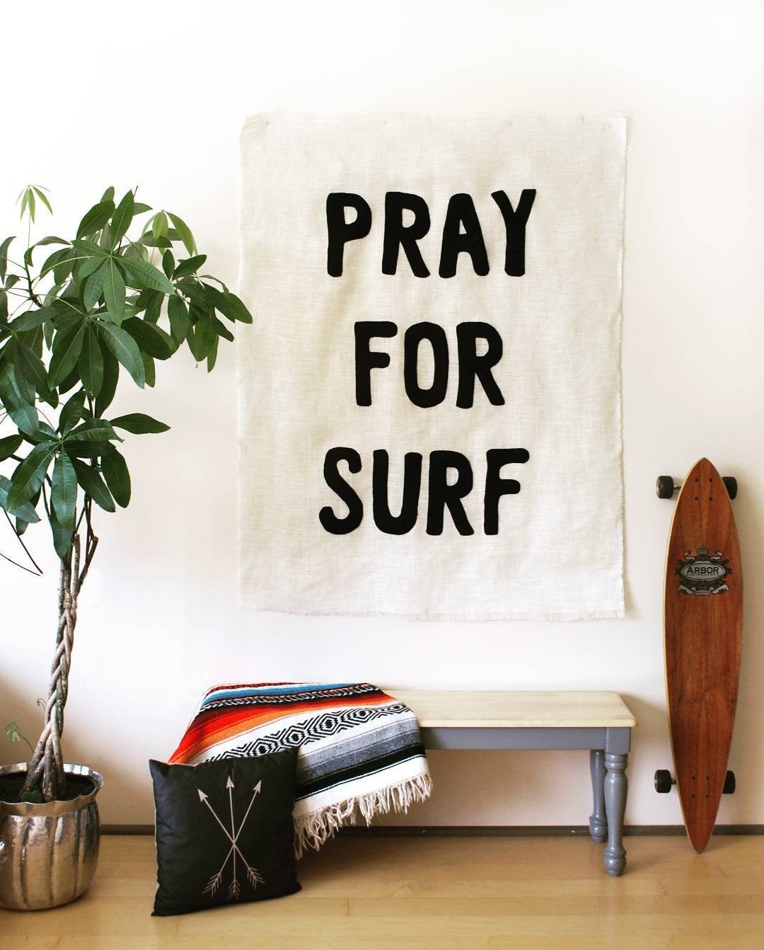 PRAY FOR SURF Wall Mural Banner Beach Cottage Chic Surfer Girl Surf ...