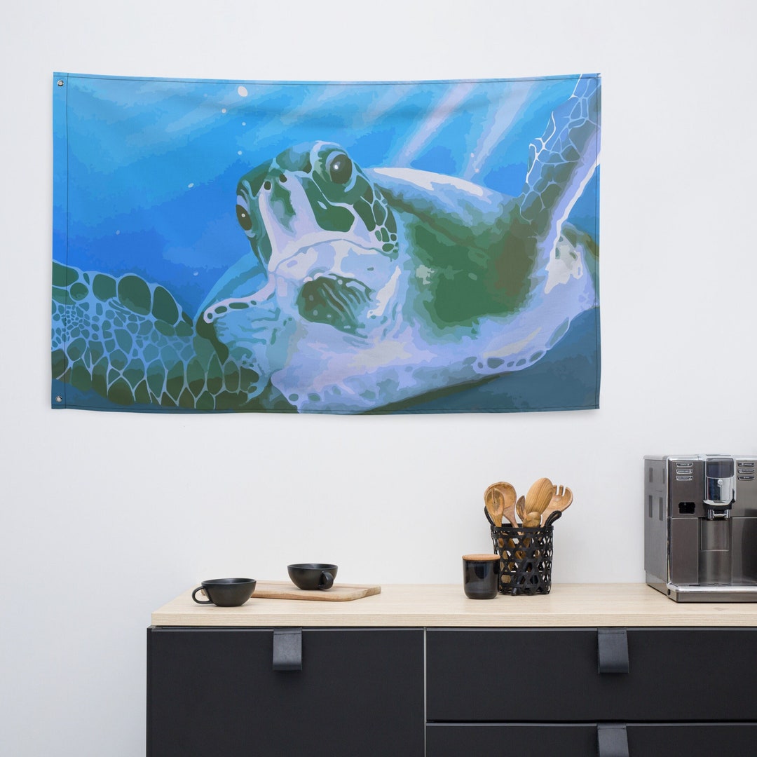Green Sea Turtle Sea Life Banner, Sea Turtle Design, Wall Art Flag ...