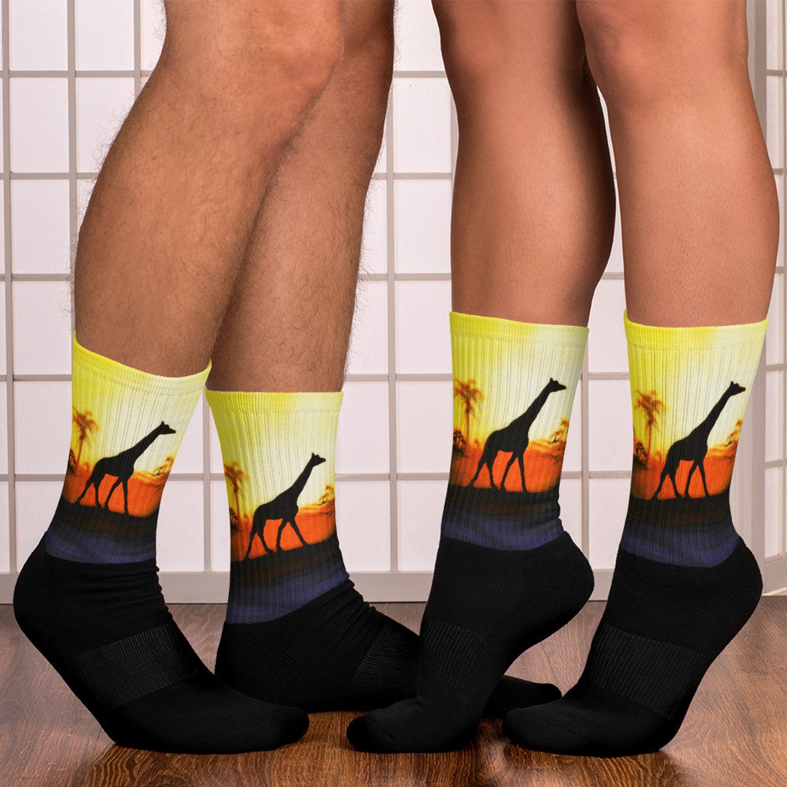 Animal Socks Giraffe Black Foot Socks Thick Ribbing, Cushioned for ...