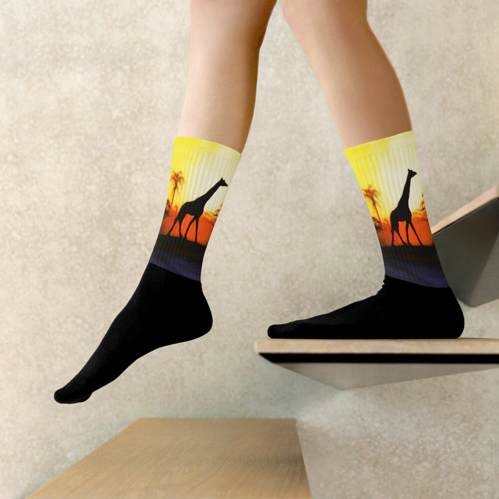 Animal Socks Giraffe Black Foot Socks Thick Ribbing, Cushioned for ...