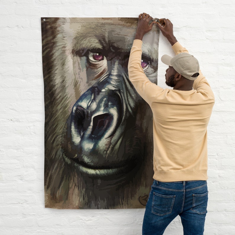 Gorilla Banner/flag Big Gorilla Face, Wall Art, Hanging Gorilla Face ...
