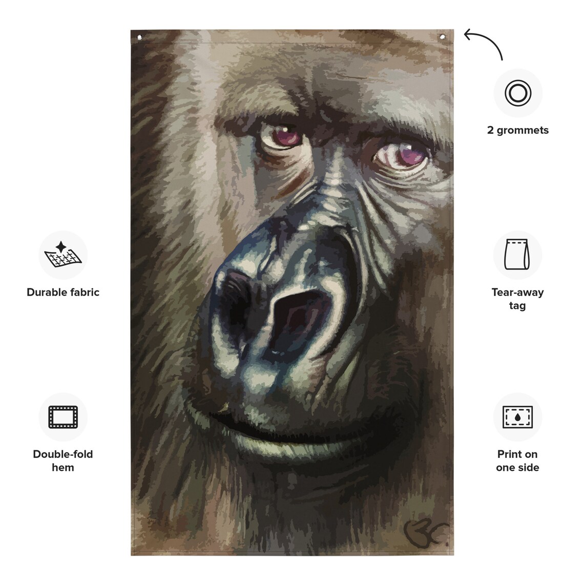 Gorilla Banner/flag Big Gorilla Face Wall Art Hanging - Etsy