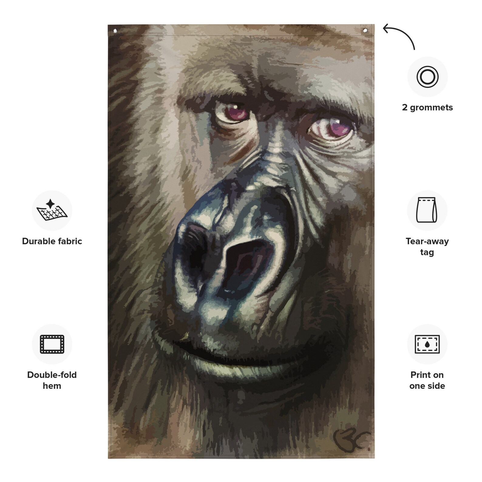 Gorilla Banner/flag Big Gorilla Face, Wall Art, Hanging Gorilla Face ...