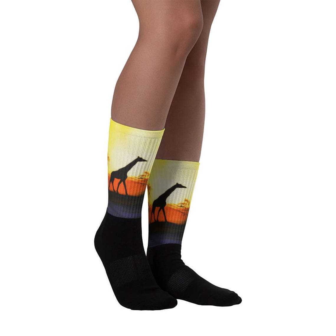 Animal Socks Giraffe Black Foot Socks Thick Ribbing, Cushioned for ...