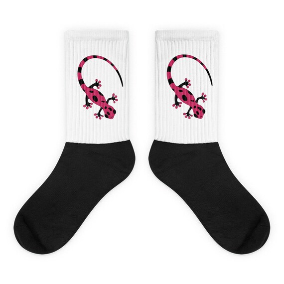 Gecko Black-Foot Socks Pink Graphic Gecko Design. Thick | Etsy