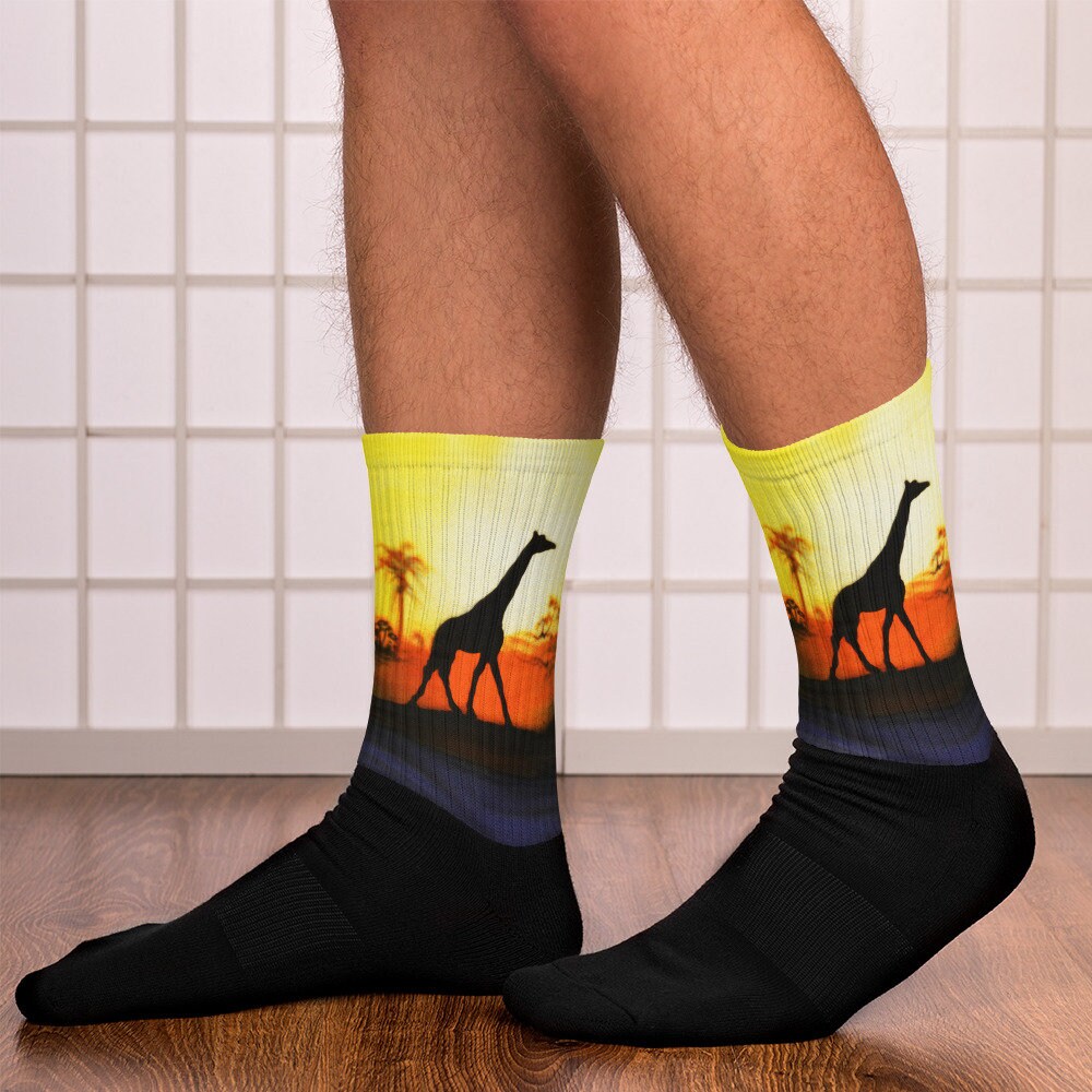 Animal Socks Giraffe Black Foot Socks Thick Ribbing, Cushioned for ...