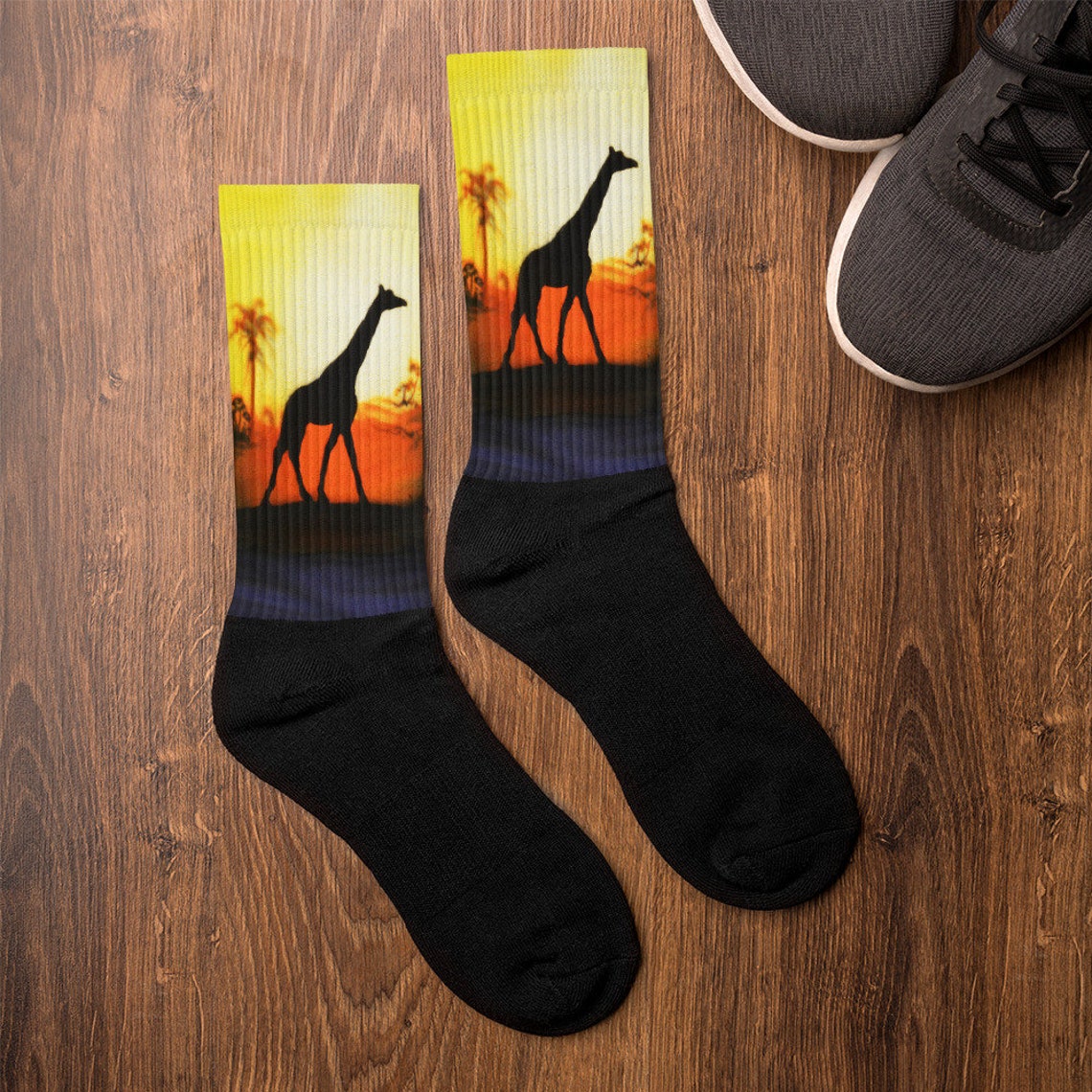 Animal Socks Giraffe Black Foot Socks Thick Ribbing, Cushioned for ...