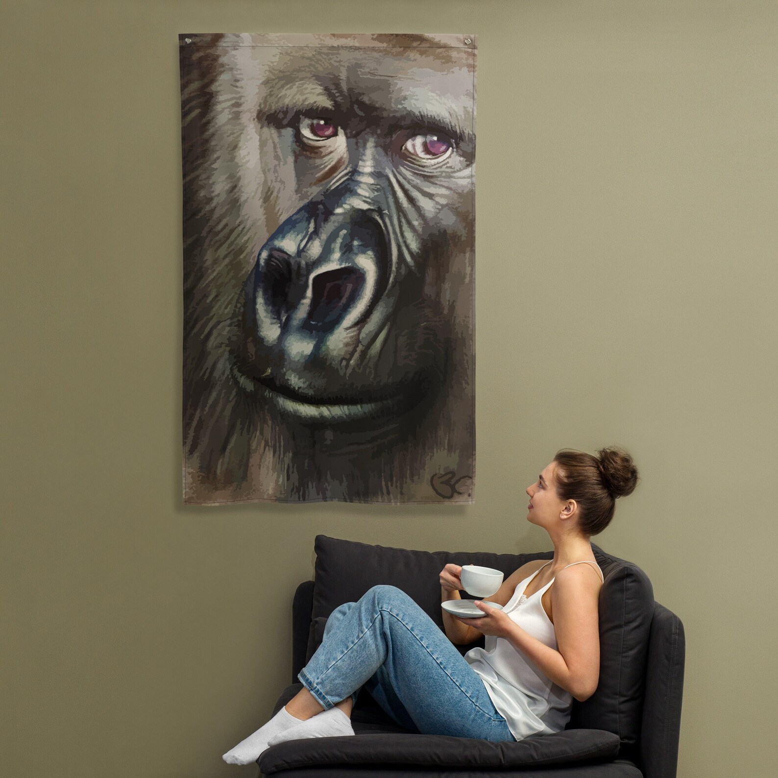 Gorilla Banner/flag Big Gorilla Face, Wall Art, Hanging Gorilla Face ...