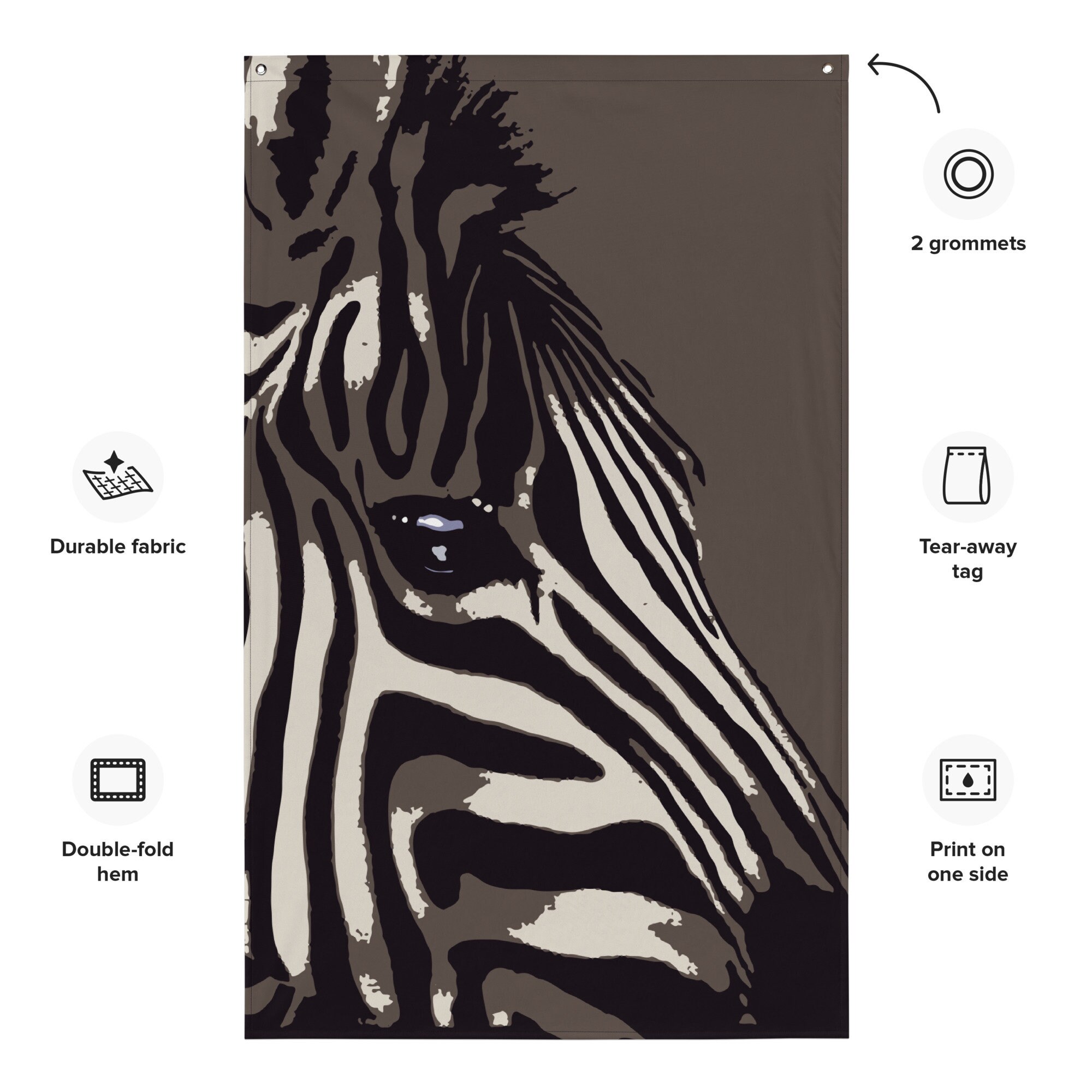 Big Zebra Face Flag Banner Zebra Face Design Vibrant Wall Art Flag ...