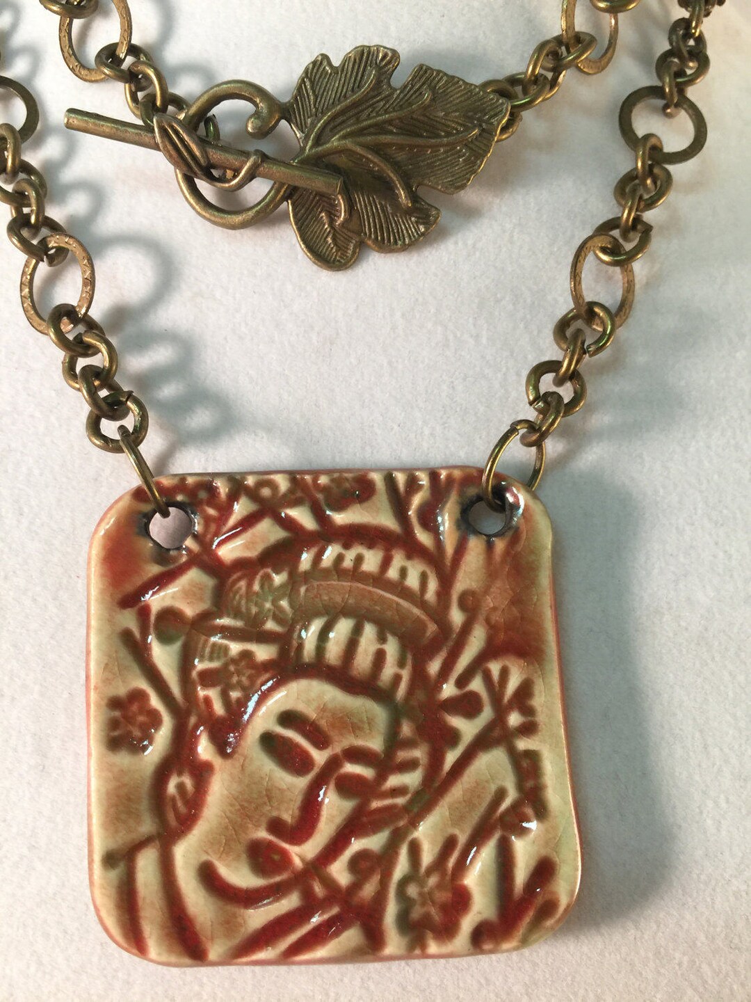 Handcrafted Asian Ceramic Pendant Necklace, Geisha Necklace, Vintage ...