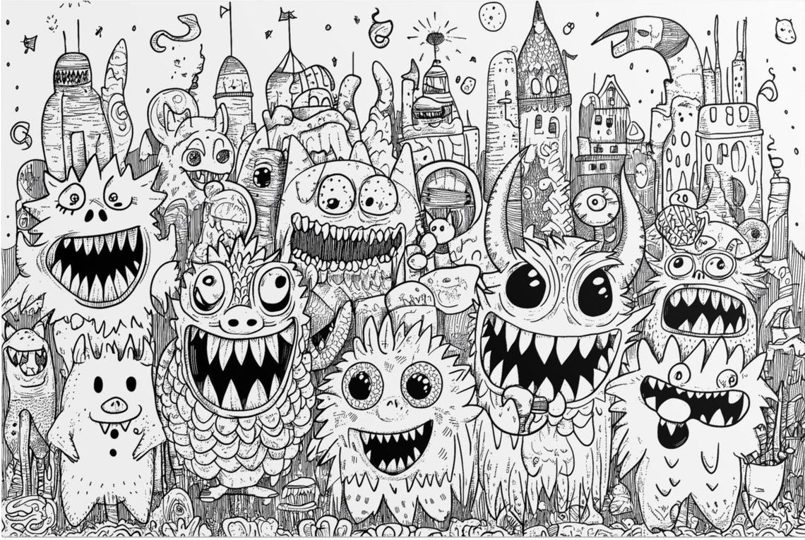 Fun Monsters Coloring Poster Activity 36in X 24in - Etsy