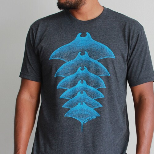 Manta Ray Tee Shirt Blue Screen Print on Soft T-shirts. Free | Etsy