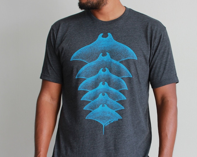 Manta Ray Tee Shirt - Blue Screen Print on Soft T-shirts. Free Diving ...