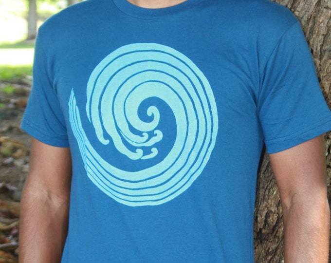 Great Wave Shirt Blue Print Hawaii Tsunami Hokusai Hand Printed on Soft ...