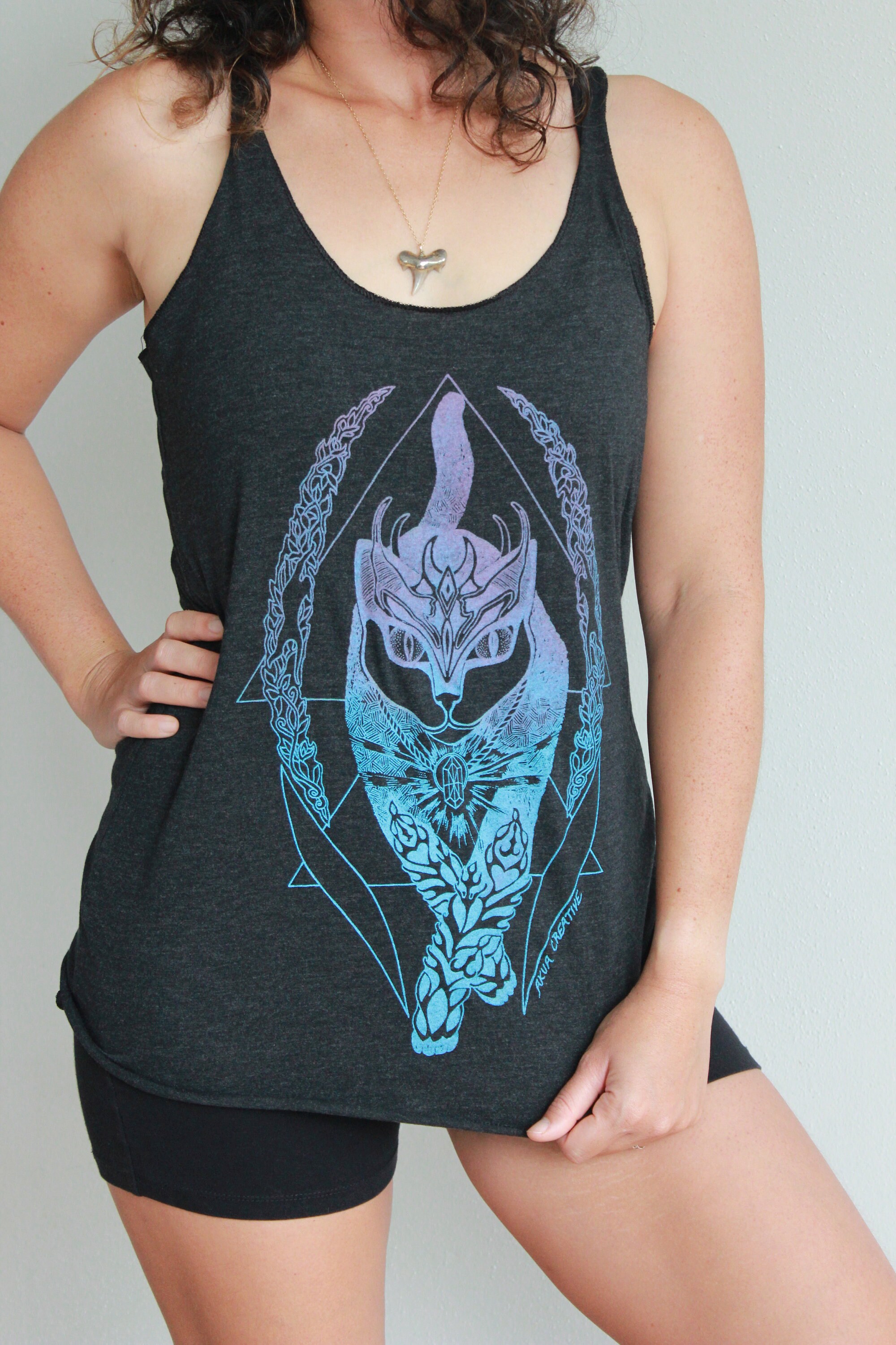 Ethereal Cat Tank Top loose Fit Cat Goddess With Glowing | Etsy