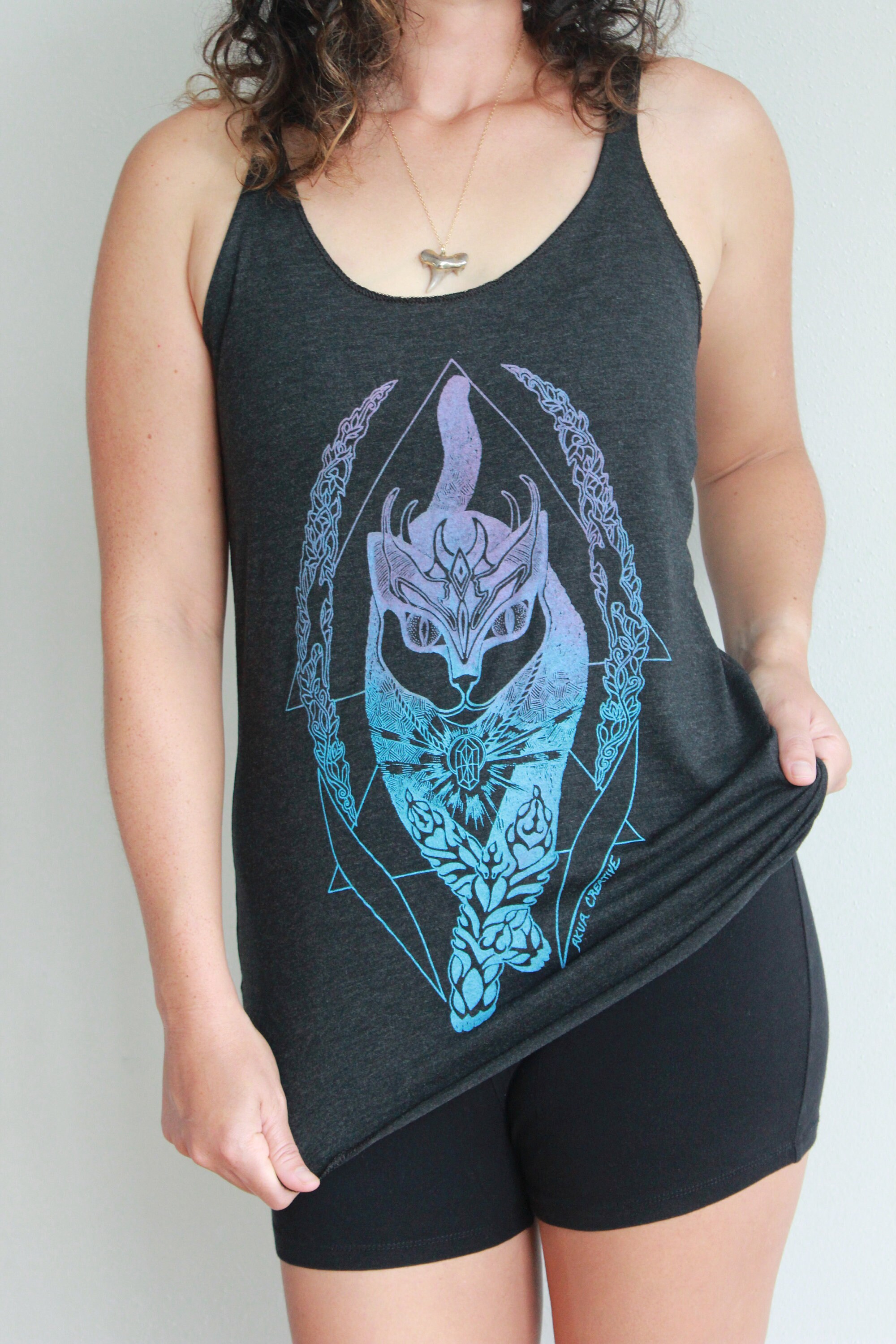 Ethereal Cat Tank Top loose Fit Cat Goddess With Glowing | Etsy