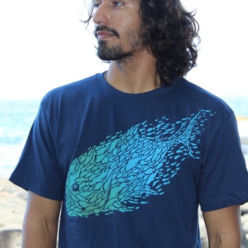 Ulua School of Fish Shirt Blue/gold Screen Print on Soft | Etsy