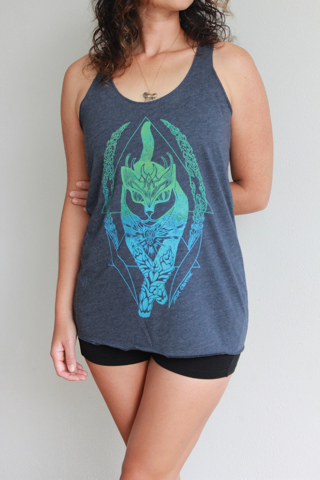Divine Feline Tank Top Loose Fit Cat Goddess With Glowing - Etsy
