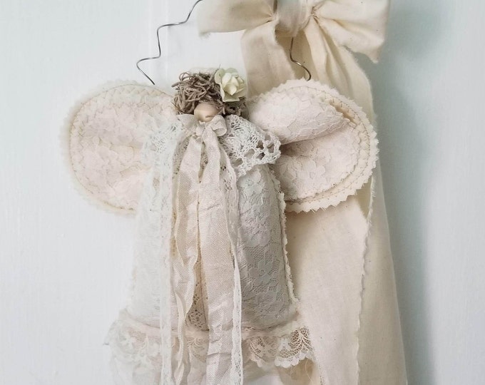 Angel, Shabby Lace Angel With Rag Bow, Handmade Angel Ornament ...