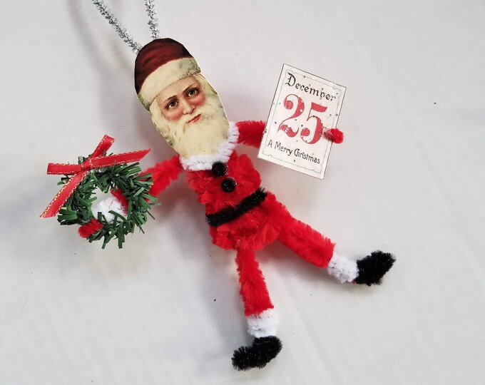 Bump Chenille Santa Ornament, Pipe Cleaner Ornament, Vintage Style ...