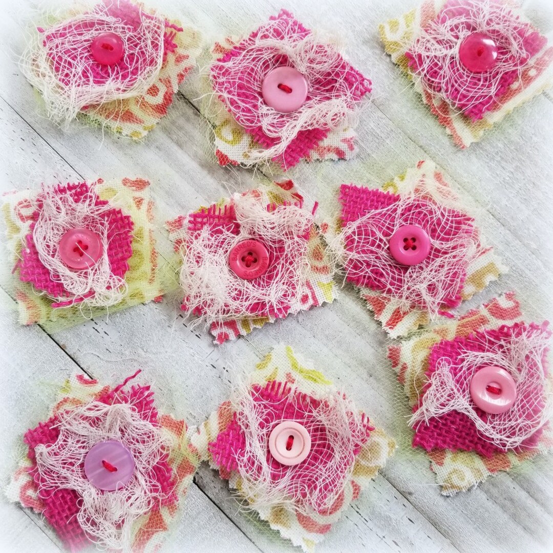 Set of 3 Pink Burlap Fabric Clusters, Junk Journal Fabric Clusters ...
